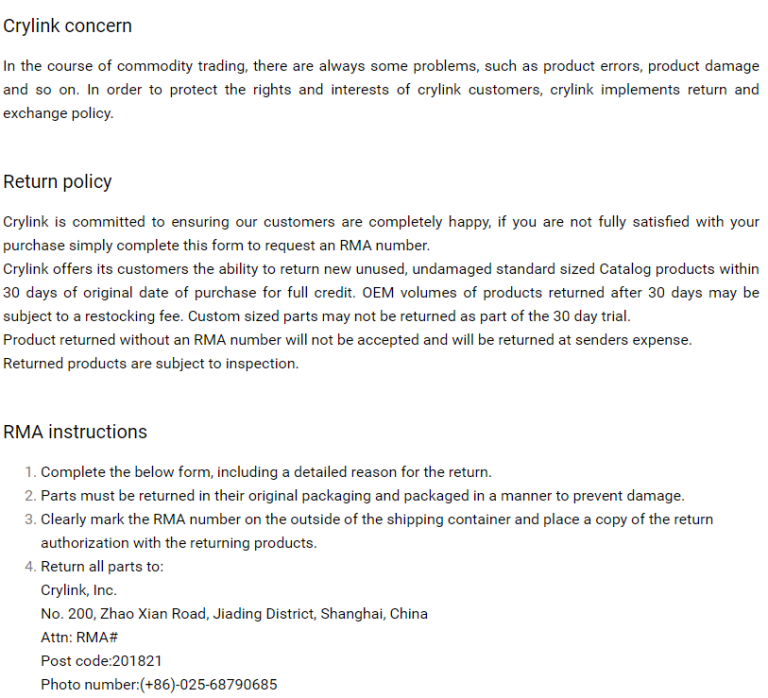 Return And Exchange - Dpssl Crylink